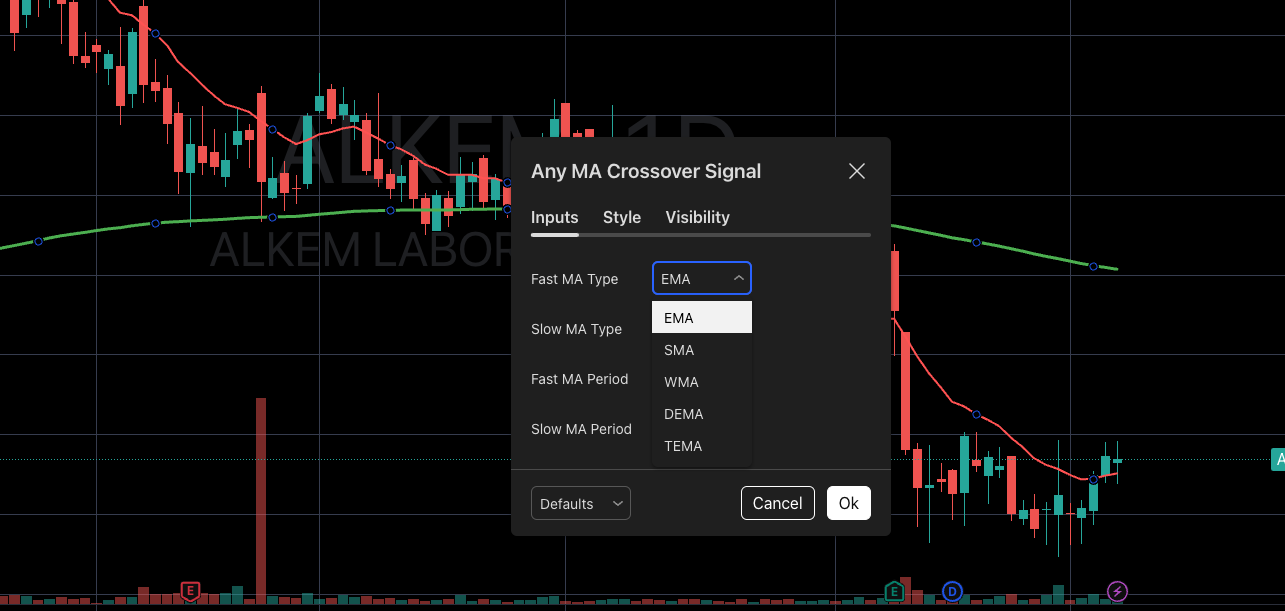 Any MA Cross Over Pine Script | Tradingscans